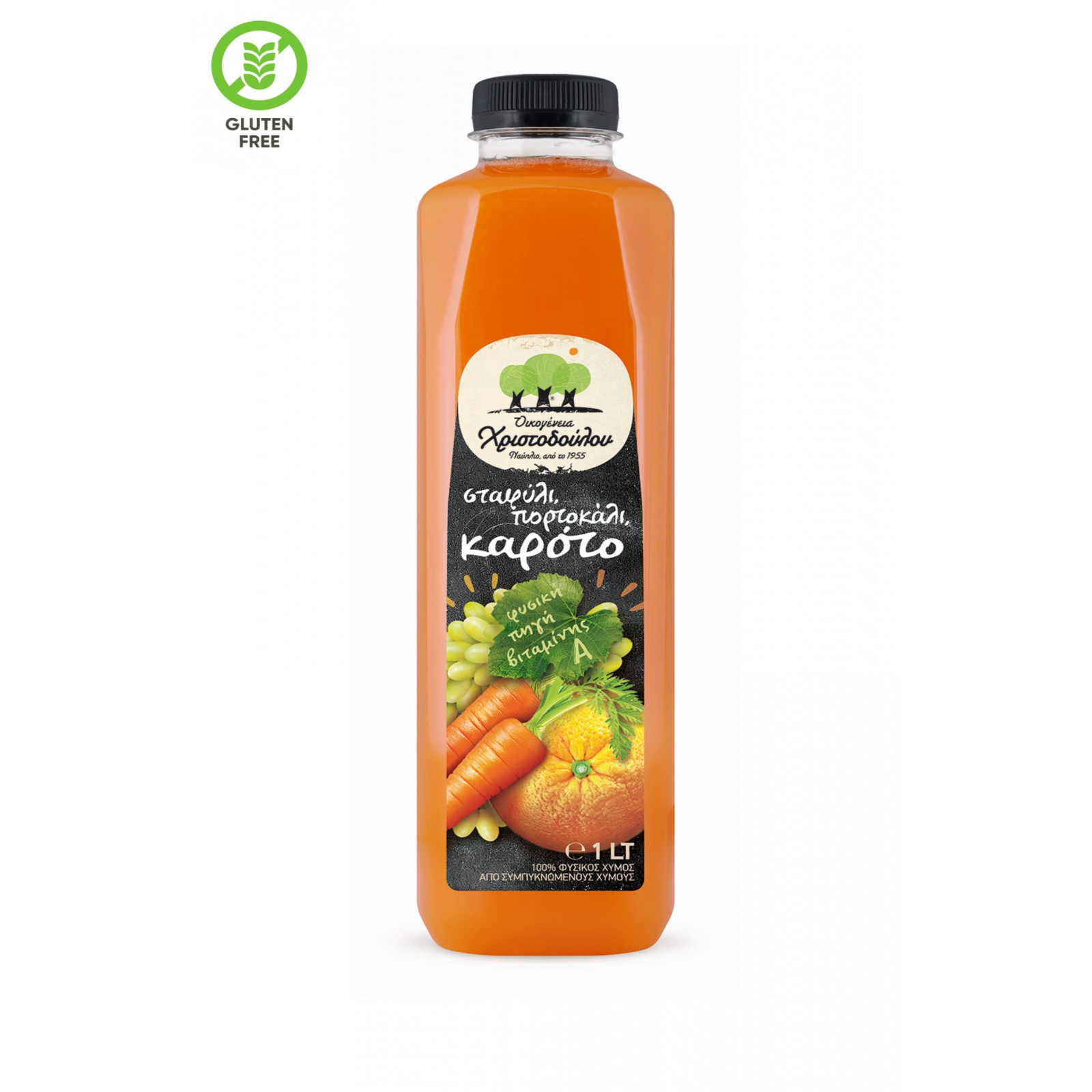 Χριστοδούλου|Φυσικός Χυμός ΣΤΑΦΥΛΙ, ΠΟΡΤΟΚΑΛΙ, ΚΑΡΟΤΟ 1Lt|GFOOD Quality